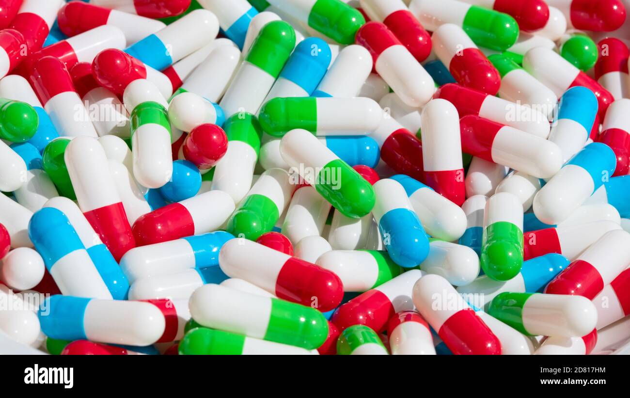 Collection of the colorful capsules with medicines Stock Photo - Alamy