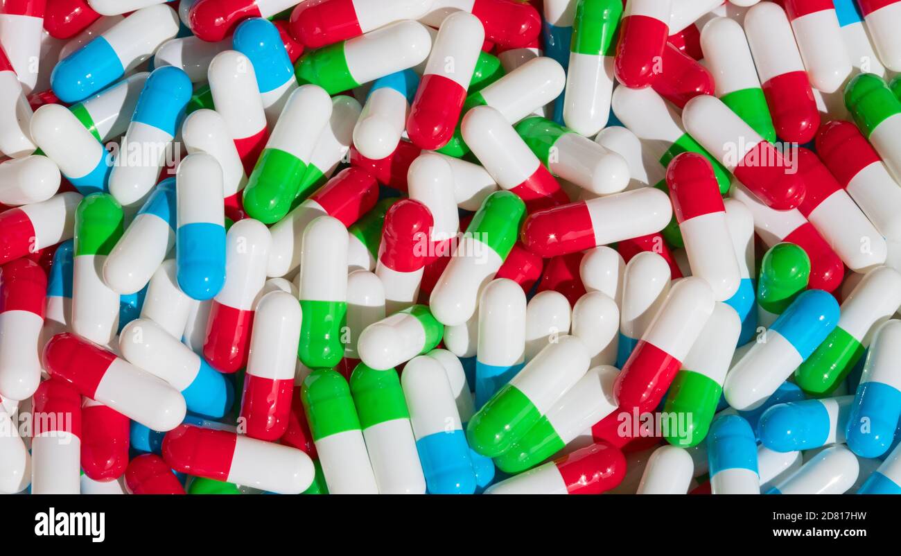 Collection of the colorful capsules with medicines Stock Photo - Alamy