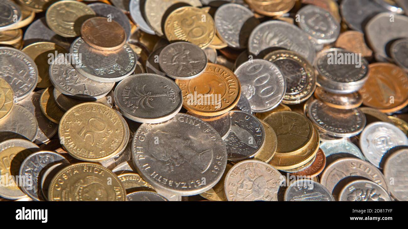 Collection of the old circulated coins Stock Photo - Alamy