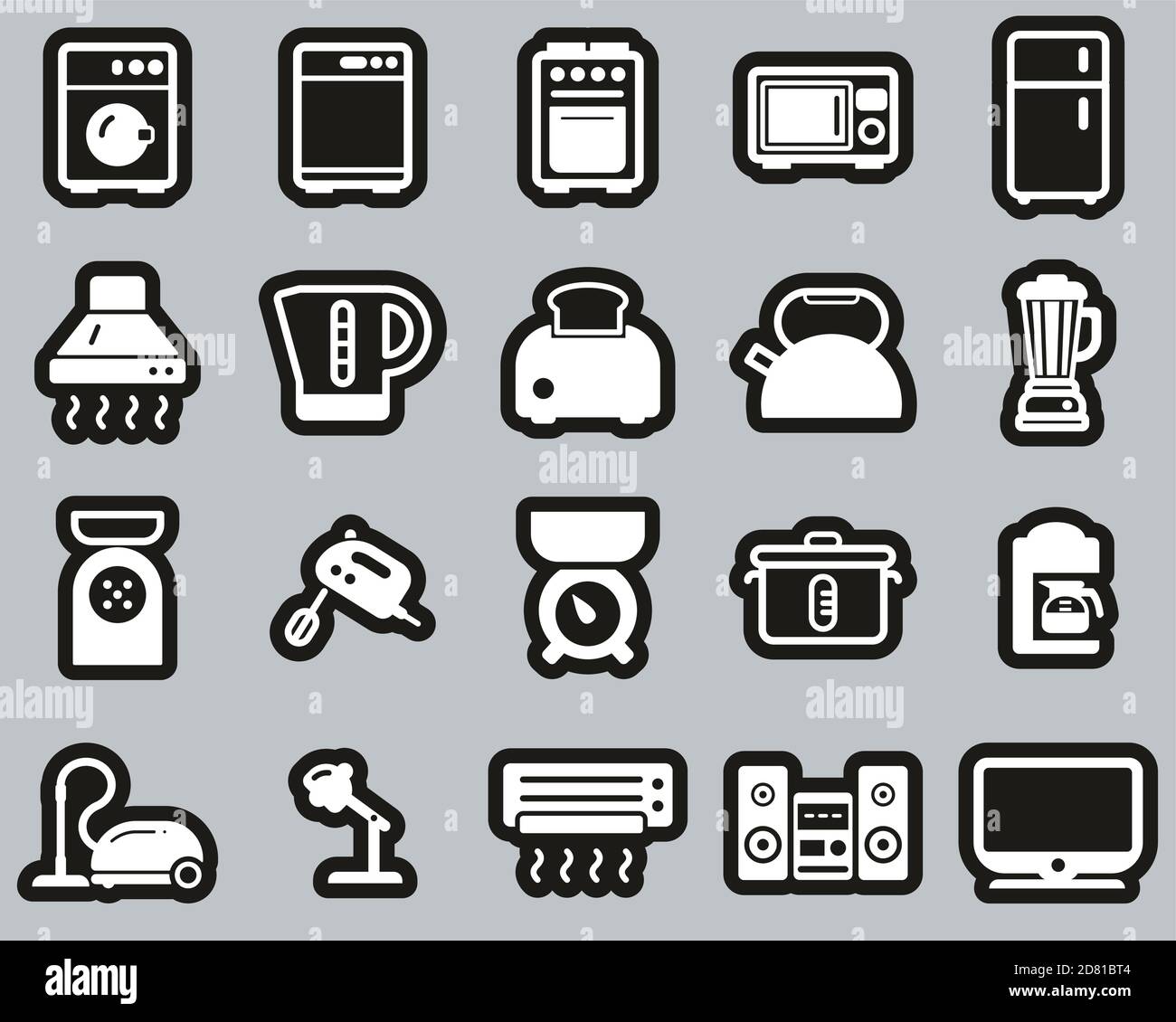 Household Appliances Or Electric Appliances Icons White On Black ...