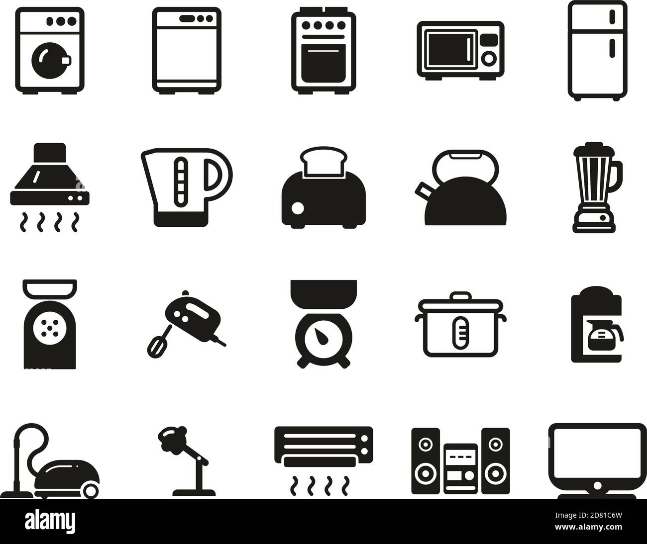 Household Appliances Or Electric Appliances Icons Black & White Set Big ...