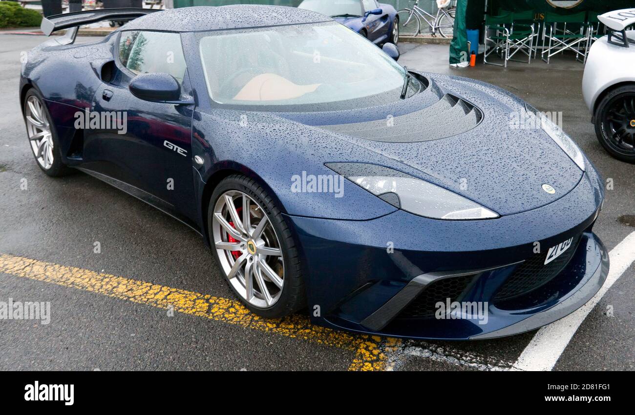 Three-quarters front view of a rare Lotus Evora GTE Road Car, on ...