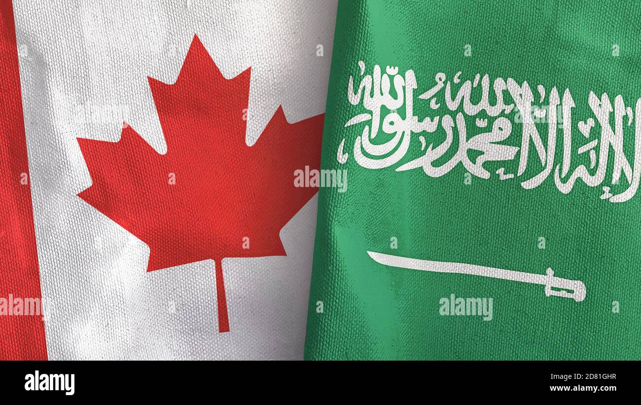 Saudi Arabia and Canada two flags textile cloth 3D rendering Stock ...