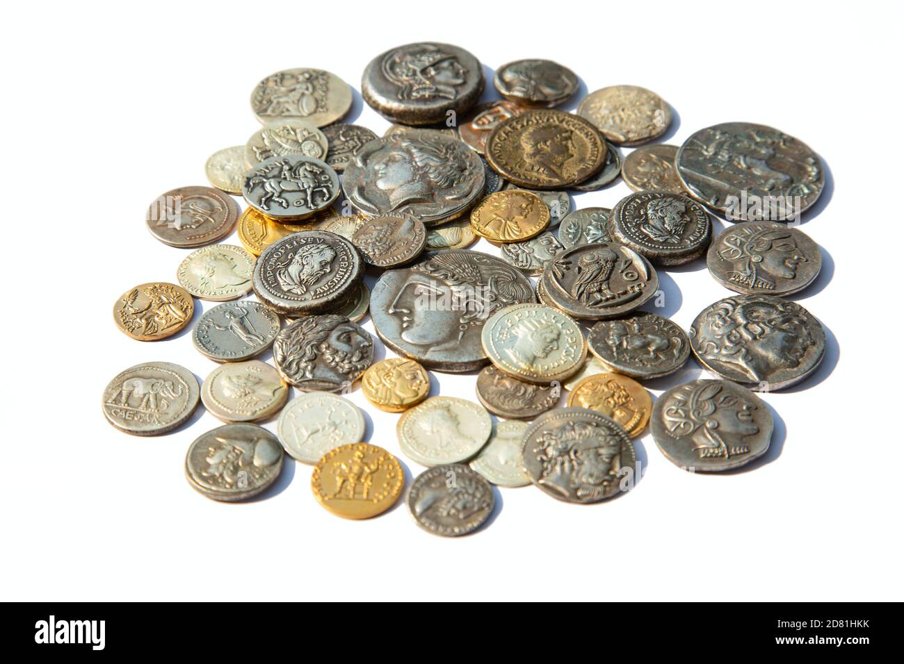 Collection of the ancient greek and roman coins on the white Stock ...
