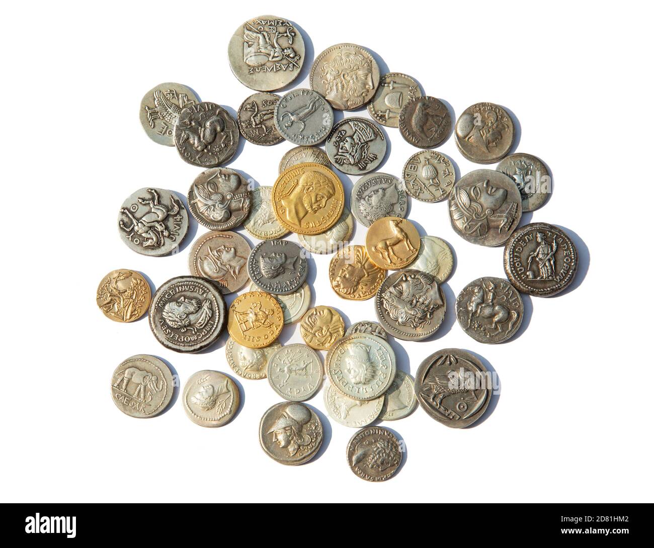 Collection of the ancient greek and roman coins on the white Stock ...