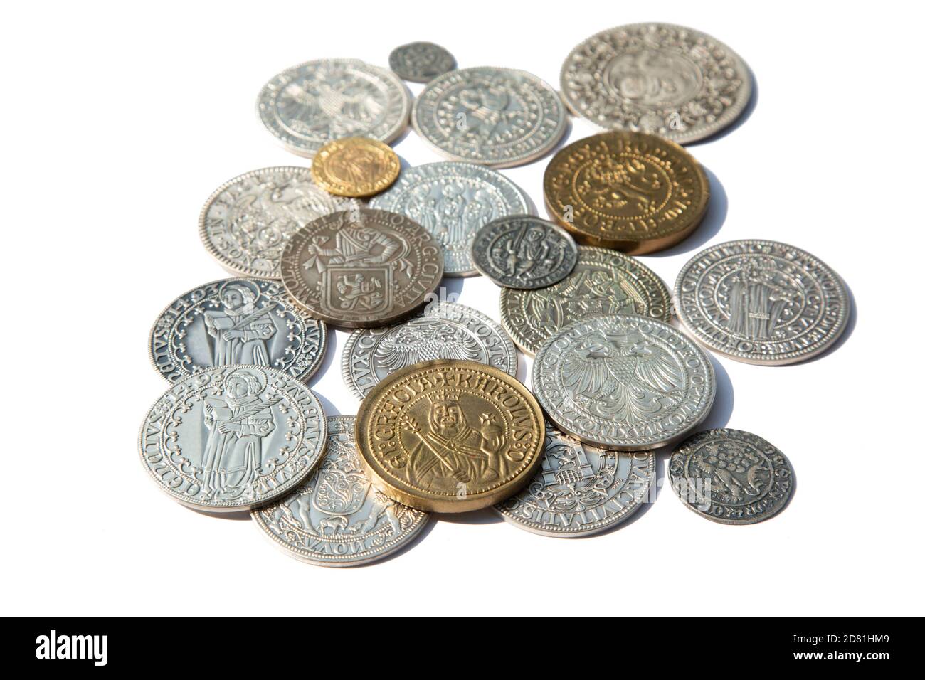 Collection of the medieval coins on the white background Stock Photo ...