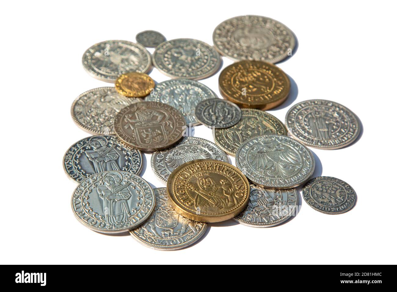 Collection of the medieval coins on the white background Stock Photo ...