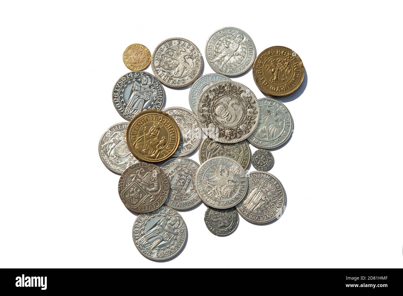 Collection of the medieval coins on the white background Stock Photo ...