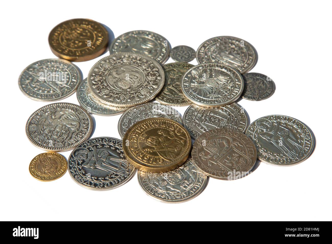Collection of the medieval coins on the white background Stock Photo ...