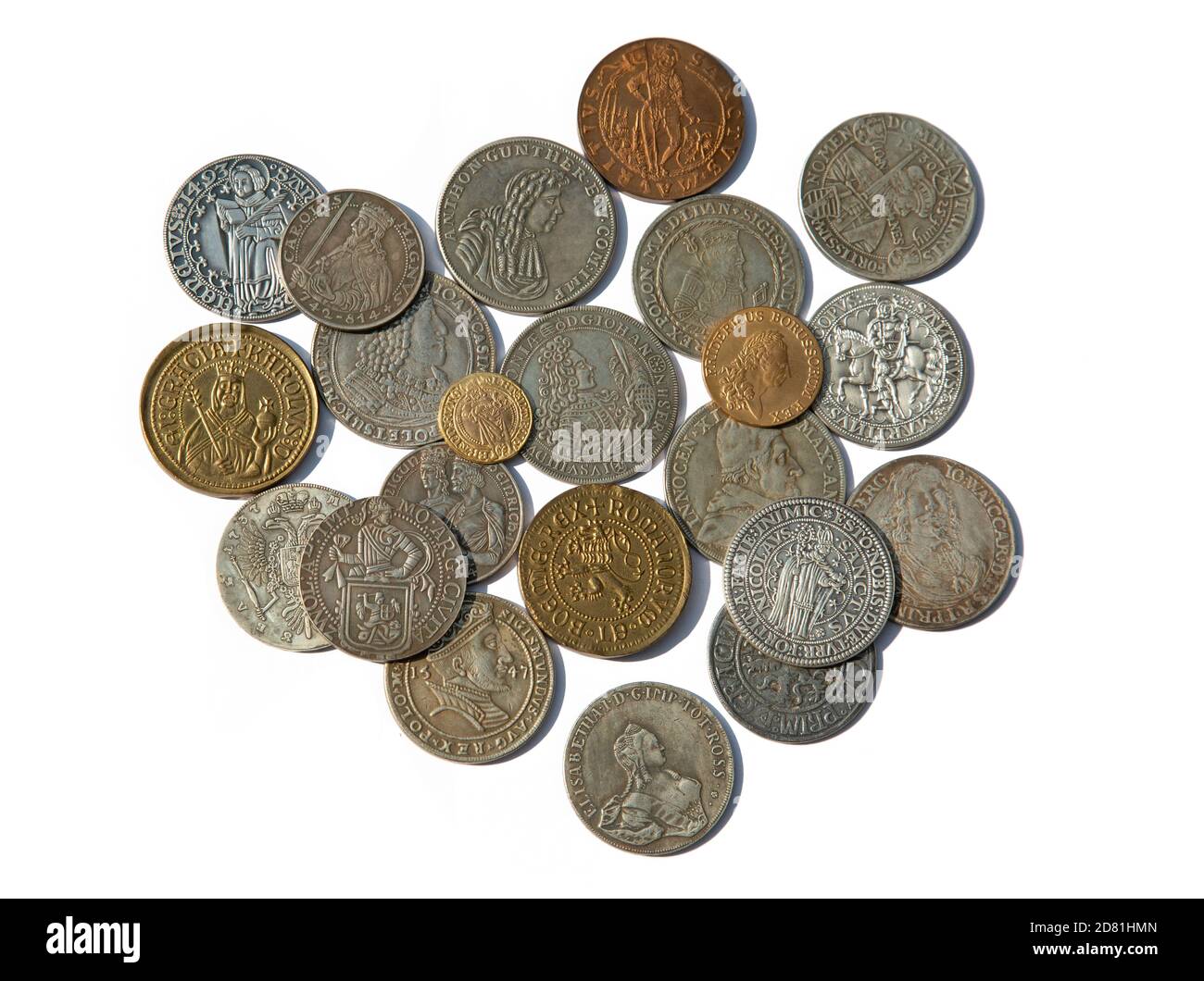 Collection of the medieval coins on the white background Stock Photo ...