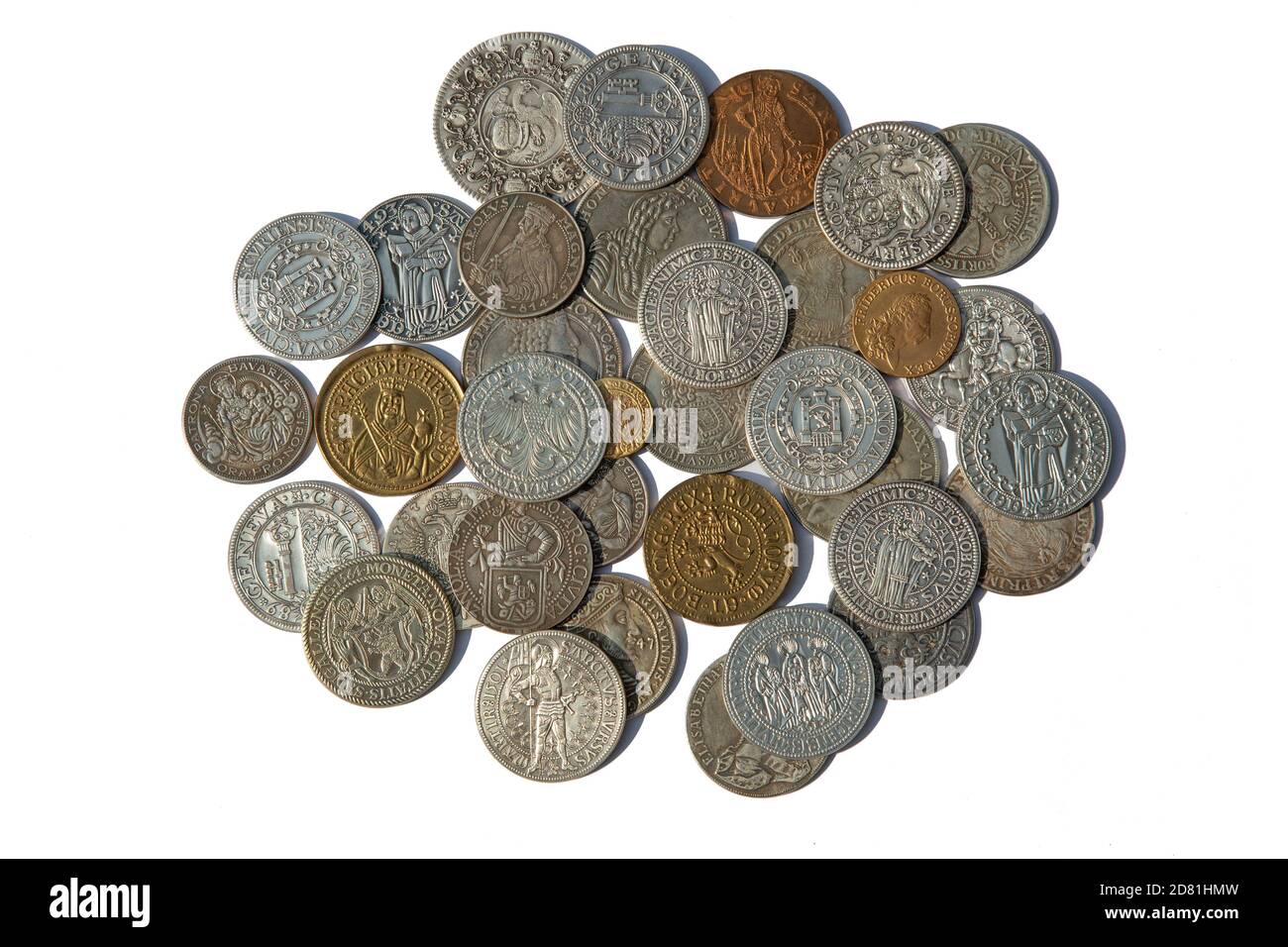 Collection of the medieval coins on the white background Stock Photo ...