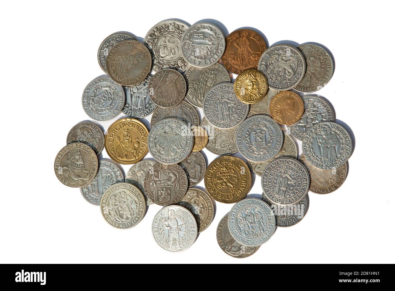 Collection of the medieval coins on the white background Stock Photo ...