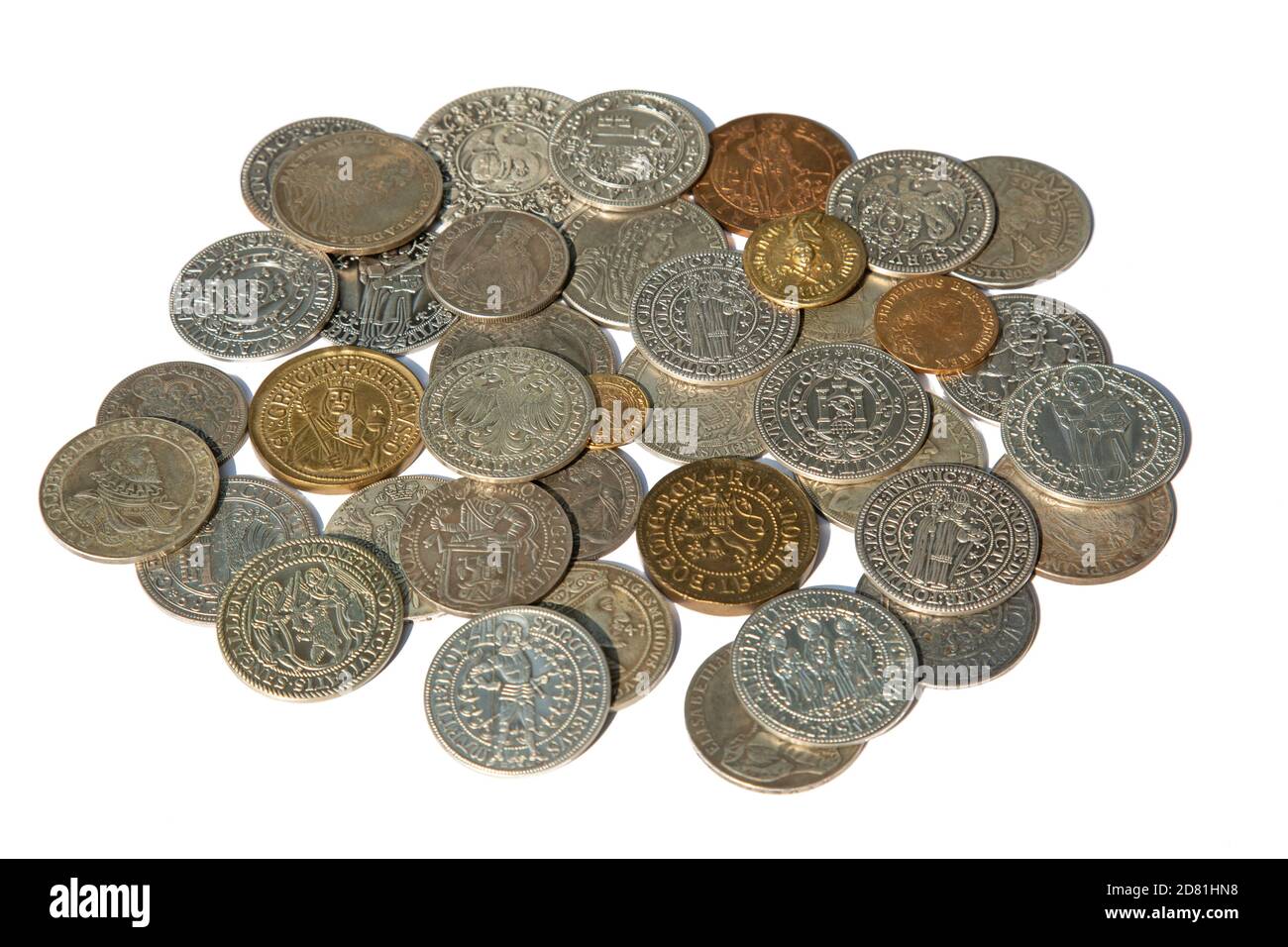 Collection of the medieval coins on the white background Stock Photo ...