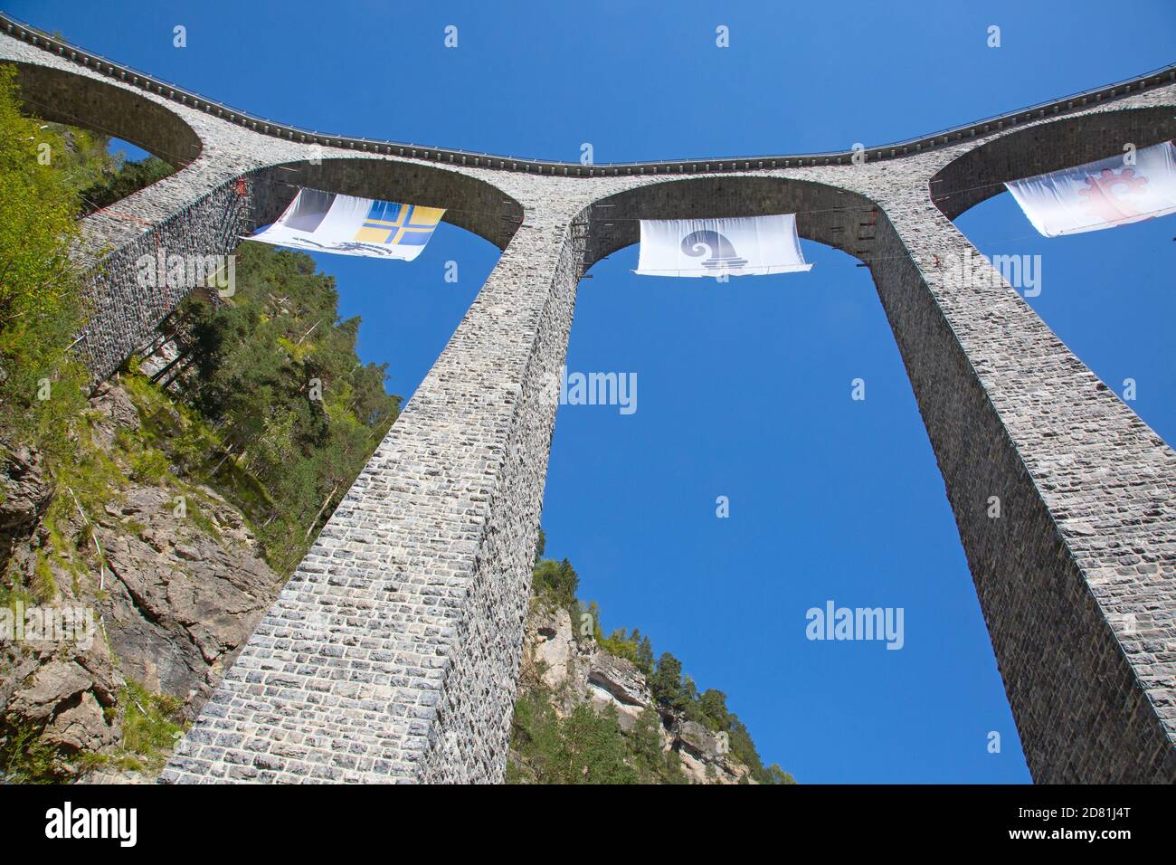Famous Wiesener viaduct on the train line Davos - Filisur in the swiss ...