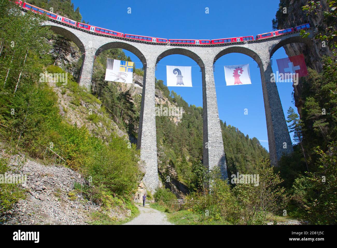 Famous Wiesener viaduct on the train line Davos - Filisur in the swiss ...