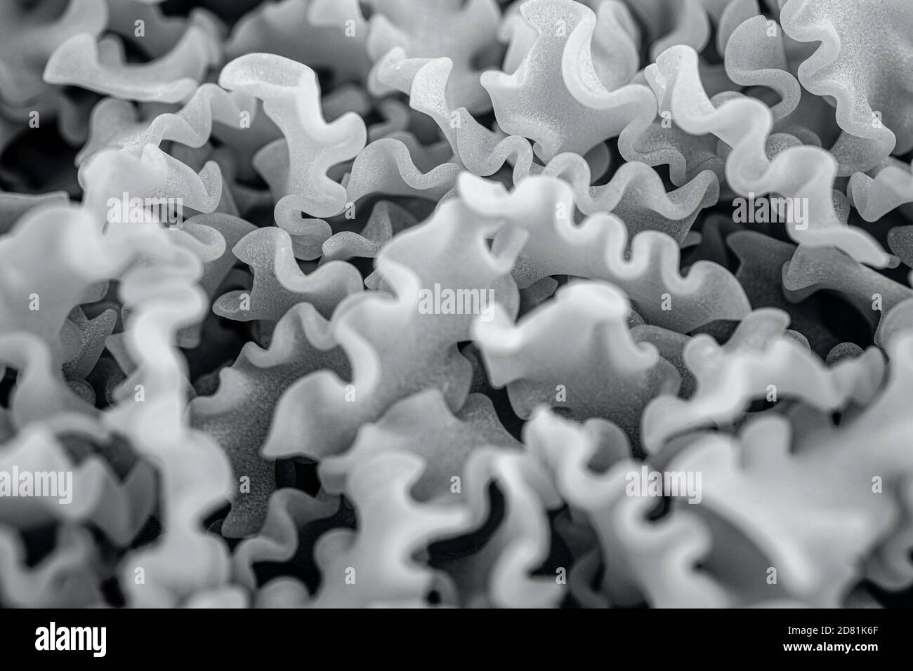 Italian dry wavy pasta background in black and white. Healthy ...