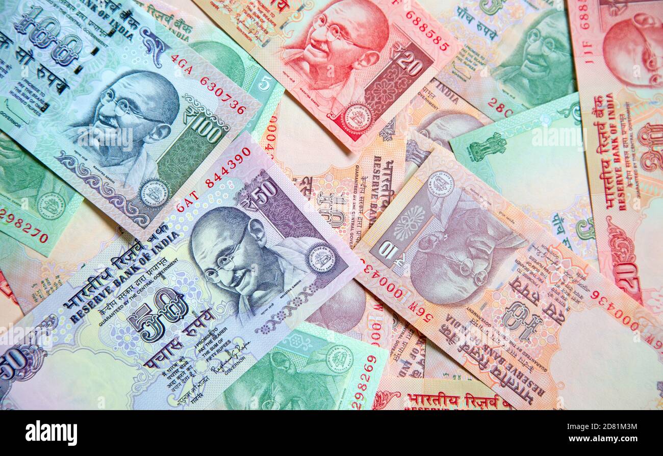 Collection of the Indian banknotes Stock Photo - Alamy