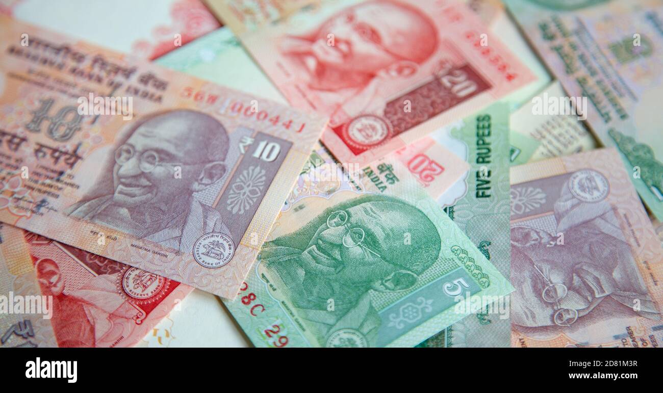 Collection of the Indian banknotes Stock Photo - Alamy