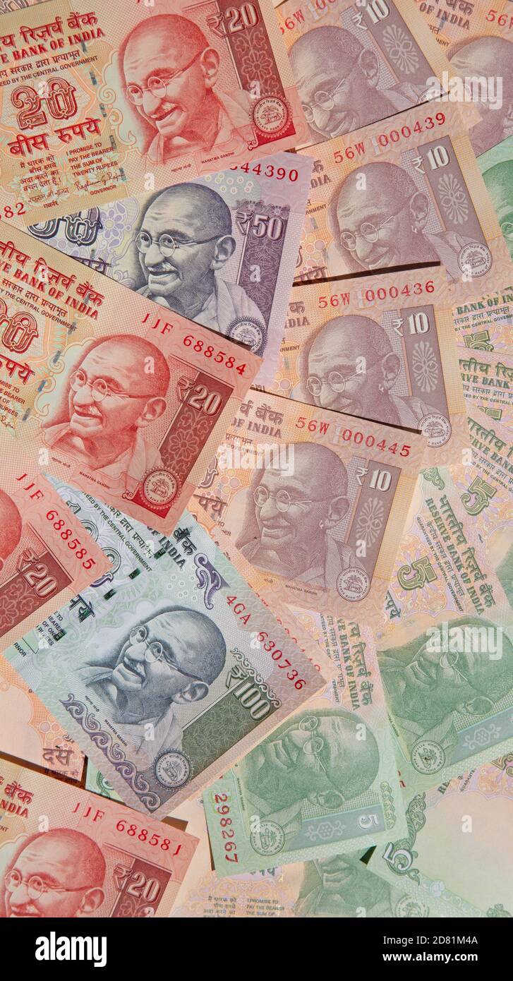 Collection of the Indian banknotes Stock Photo - Alamy