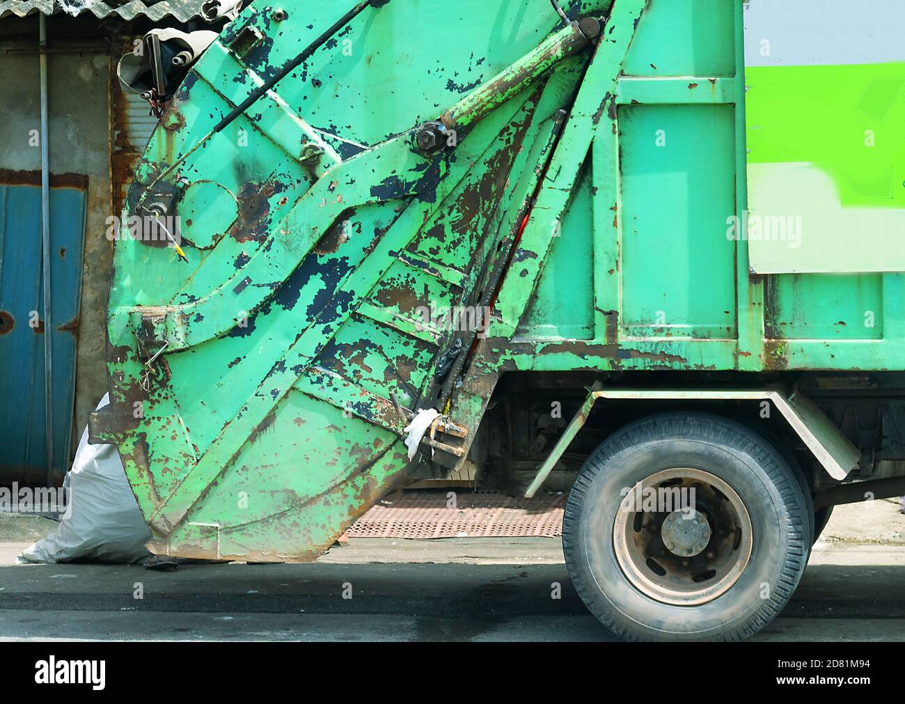 Garbage truck car side close-up. Industry of garbage disposal in cities ...