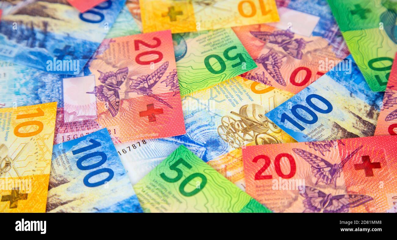 Collection of the new swiss banknotes (issued in 2017-2019 Stock Photo ...
