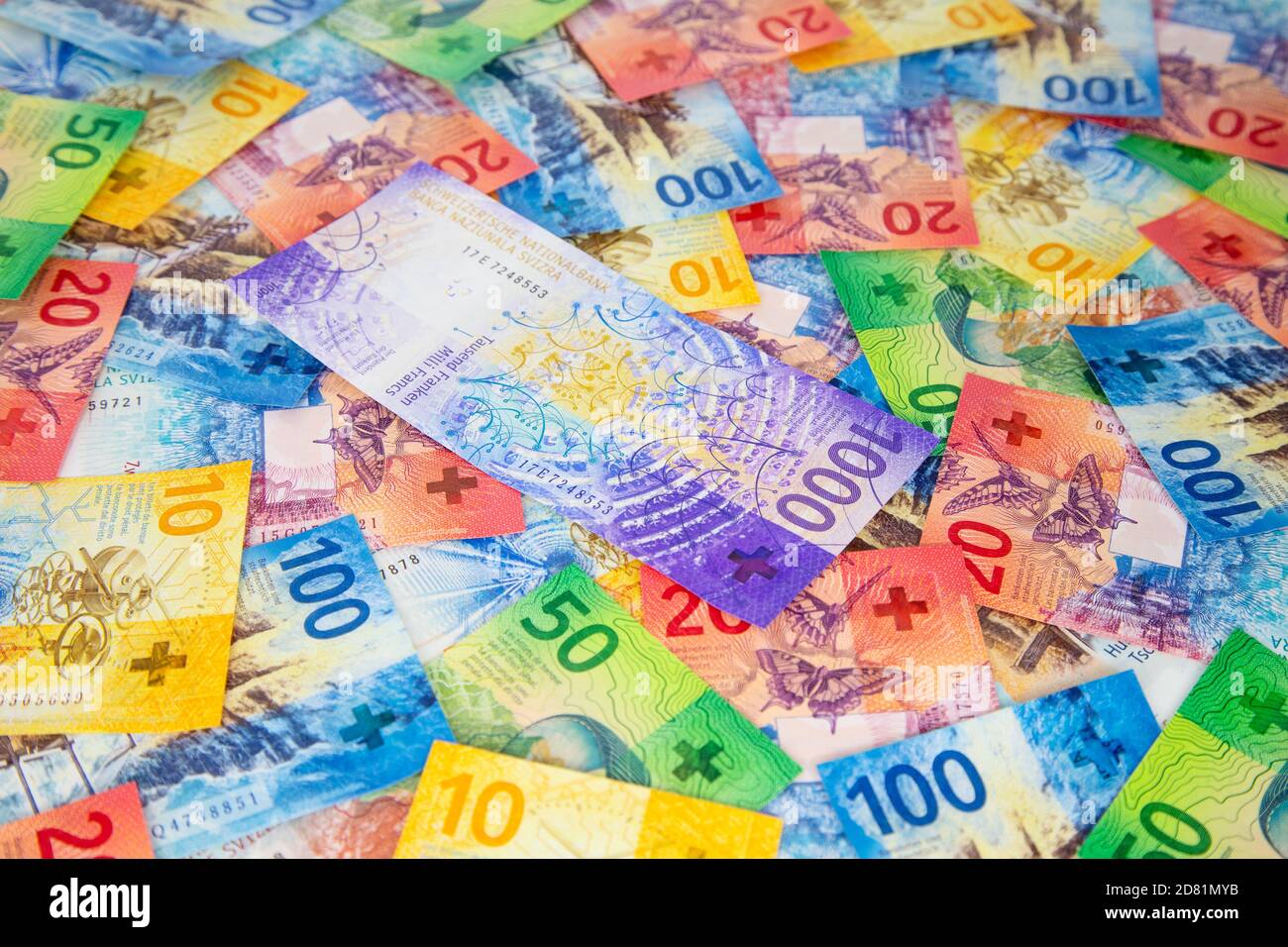 Collection of the Swiss franks banknotes (new issue 2016-2019). 1000 ...