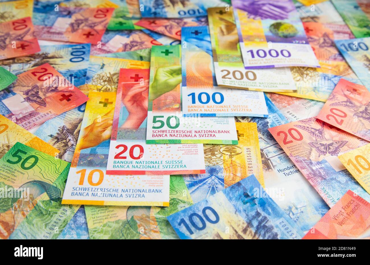 Collection of the Swiss franks banknotes (new issue 2016-2019). 1000 ...