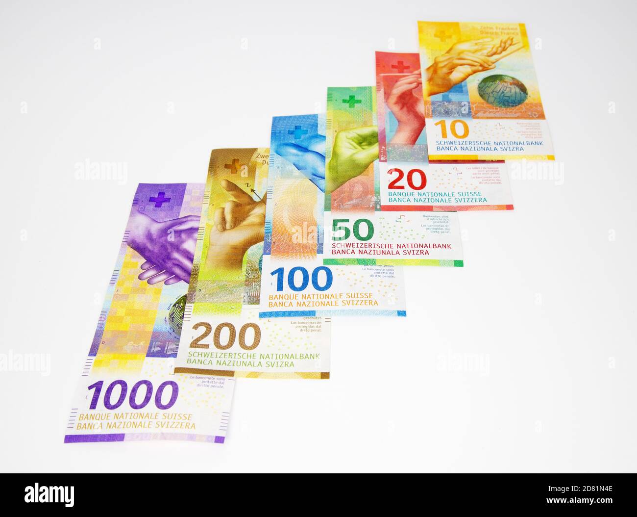 Collection of the Swiss franks banknotes (new issue 2016-2019). 1000 ...