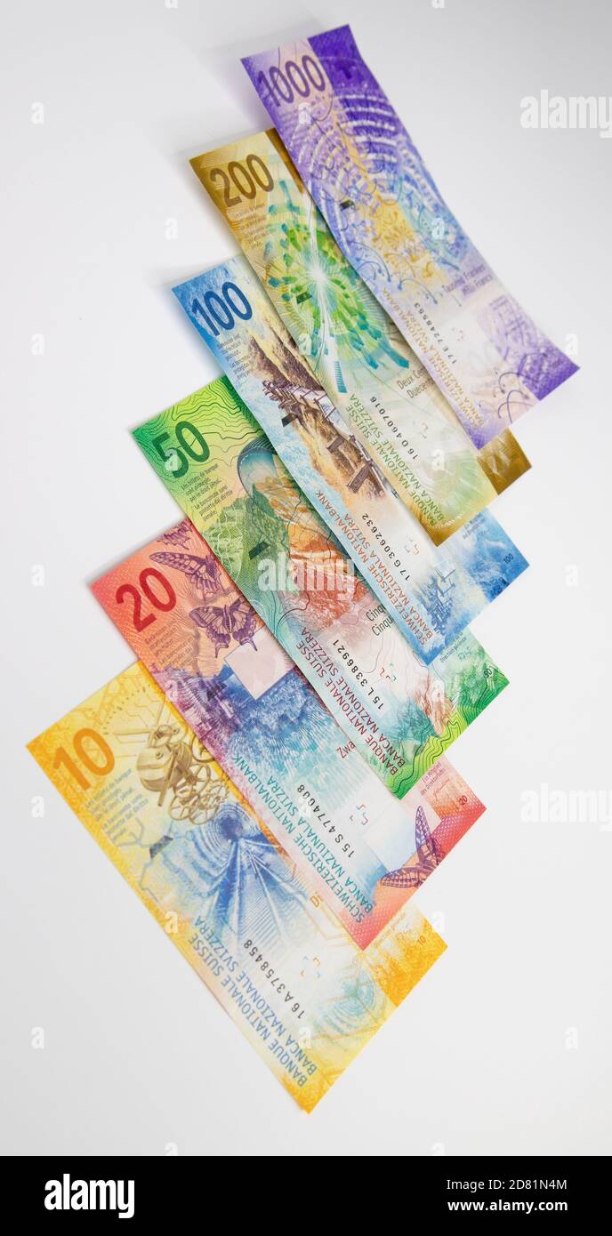 Collection of the Swiss franks banknotes (new issue 2016-2019). 1000 ...
