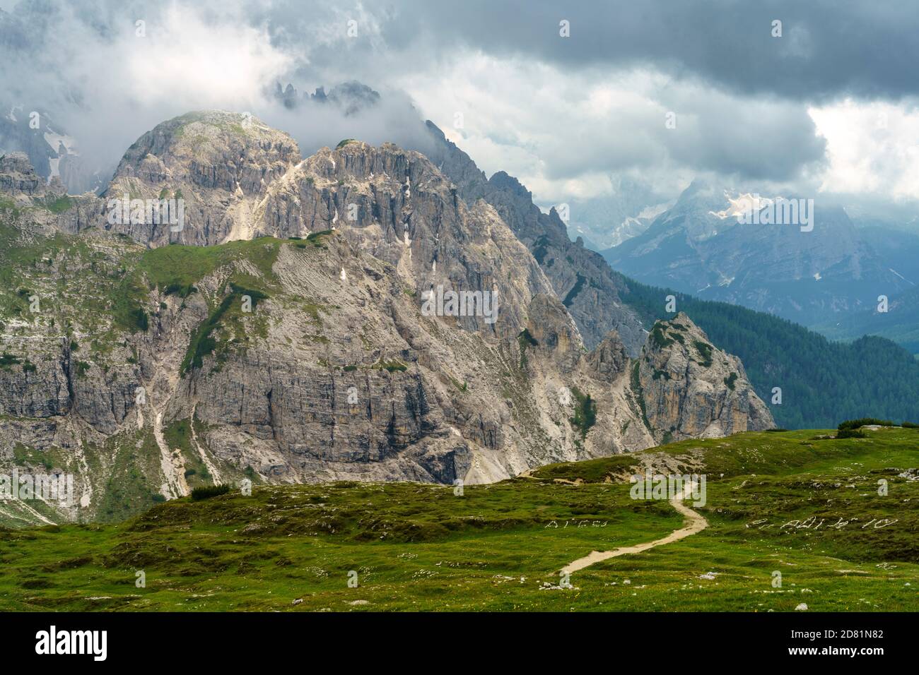 Mountain landscape at summer along the road to Tre Cime di Lavaredo ...