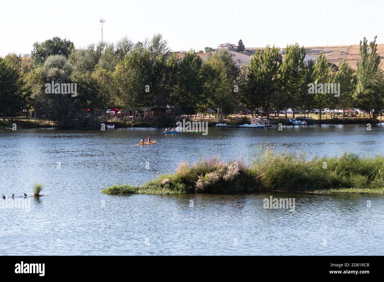 AVILA, SPAIN - August 2020, 14: Selective focus image of the river ...