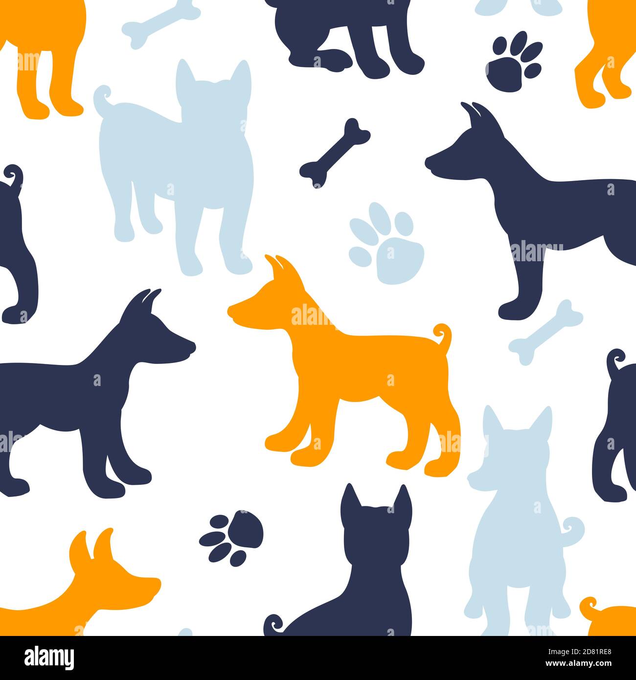 Dog silhouette seamless pattern. Print template texture about dogs ...