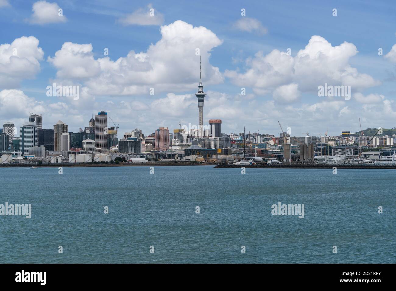 Auckland city skyline at city center and Auckland Sky Tower, the iconic ...