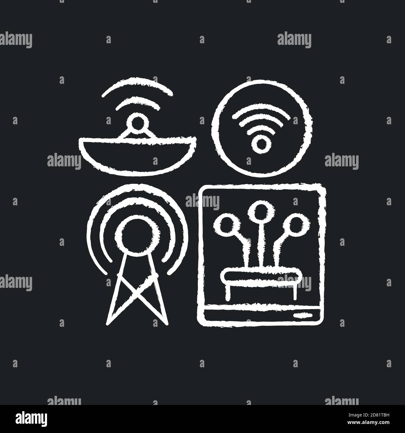 Communications infrastructure chalk white icon on black background ...