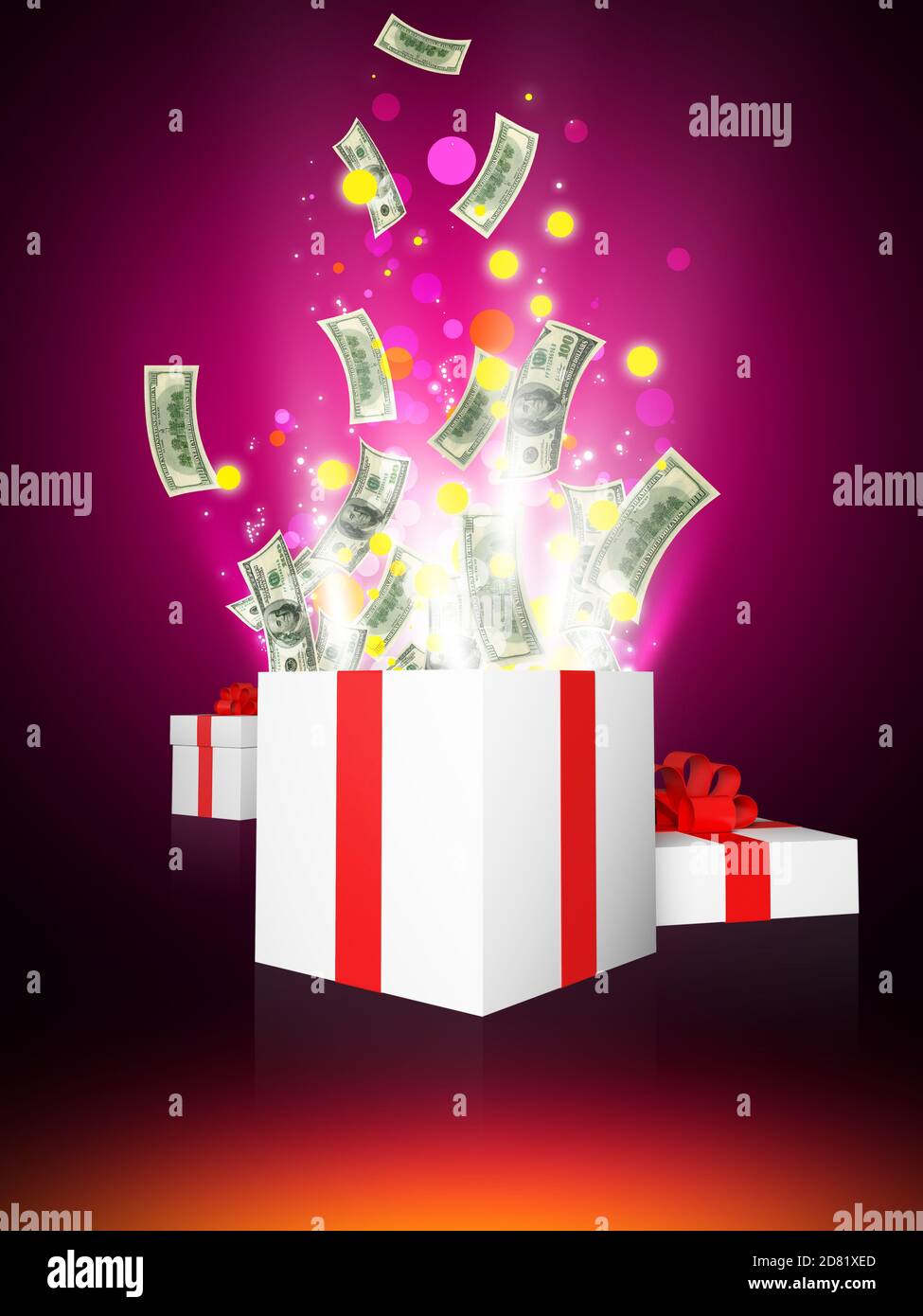 Magic gift with dollars Stock Photo - Alamy
