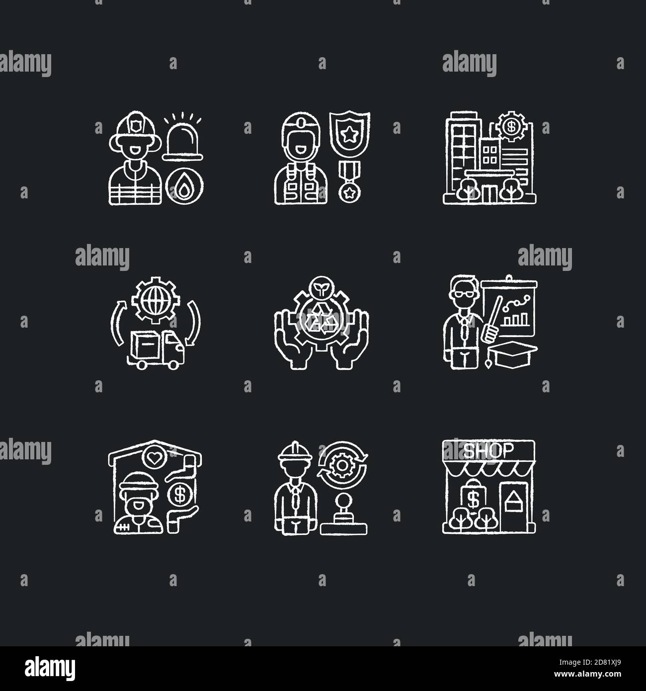 Key services chalk white icons set on black background Stock Vector ...