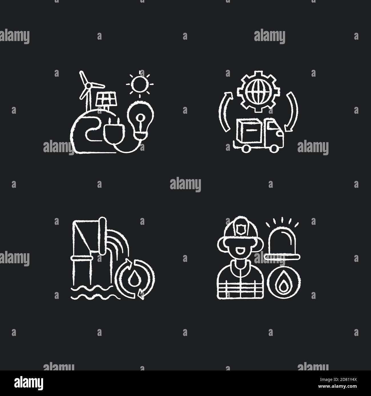 Basic services chalk white icons set on black background Stock Vector ...