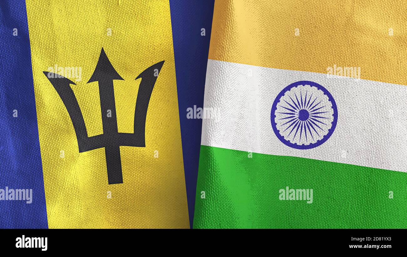 India and Barbados two flags textile cloth 3D rendering Stock Photo - Alamy