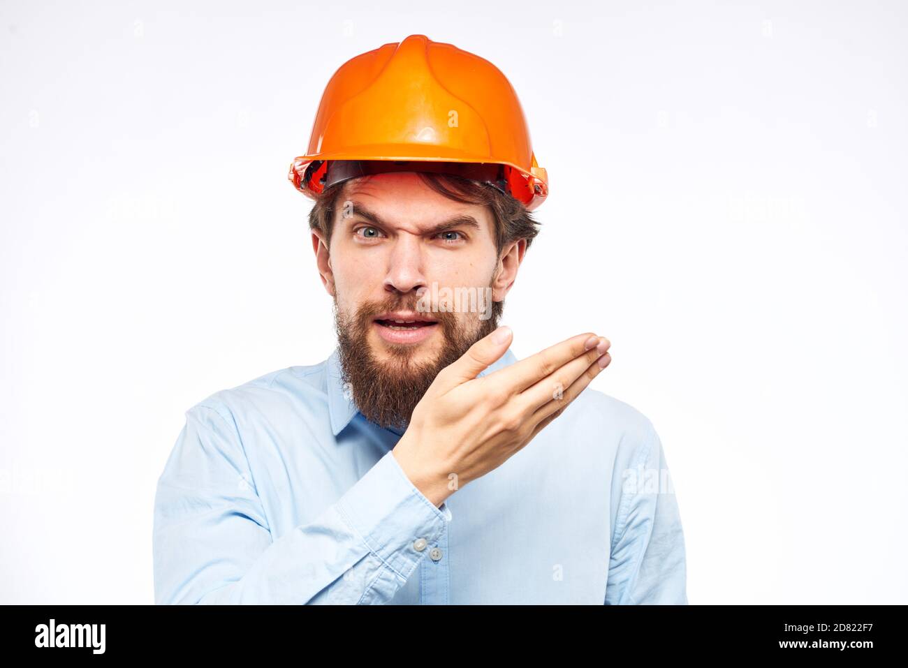 Emotional worker orange paint engineer professional construction ...