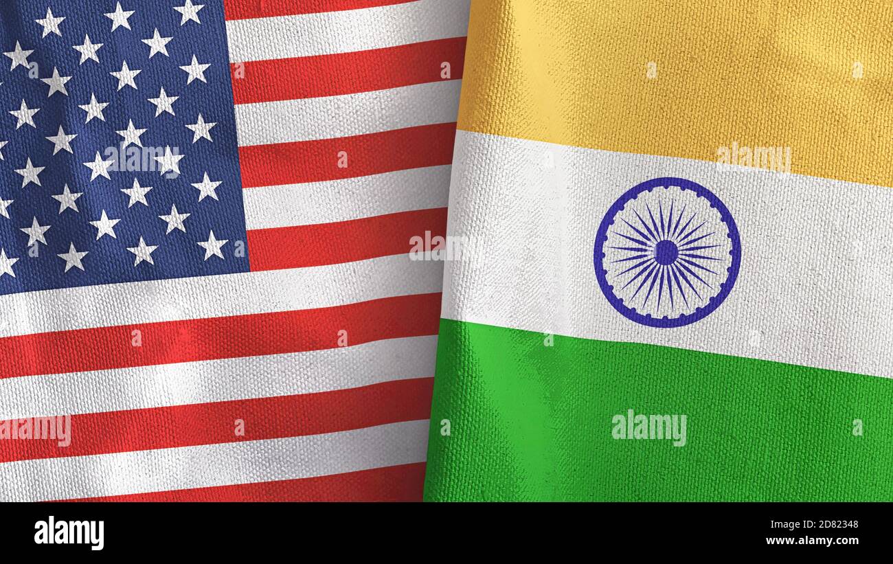 India and United States two flags textile cloth 3D rendering Stock ...