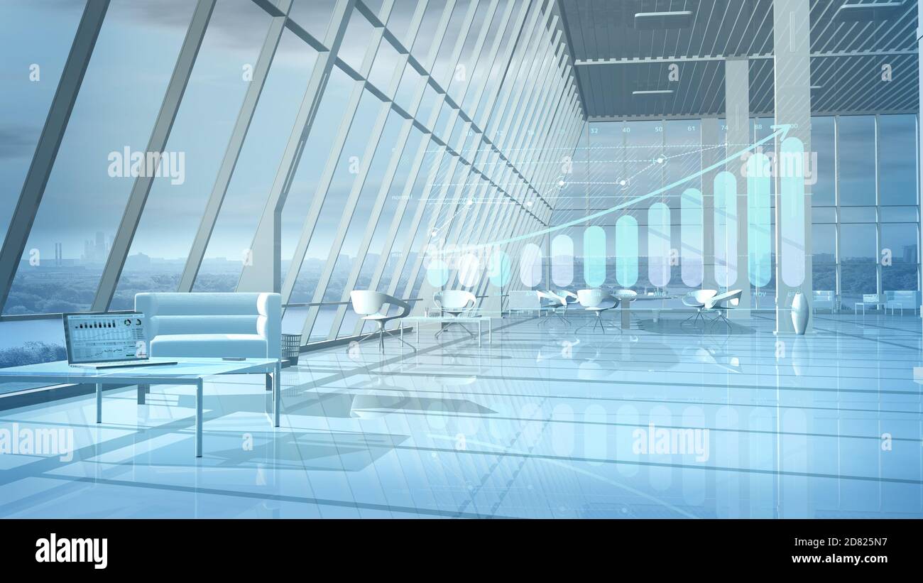 Virtual infographics in the office with a light interior Stock Photo ...