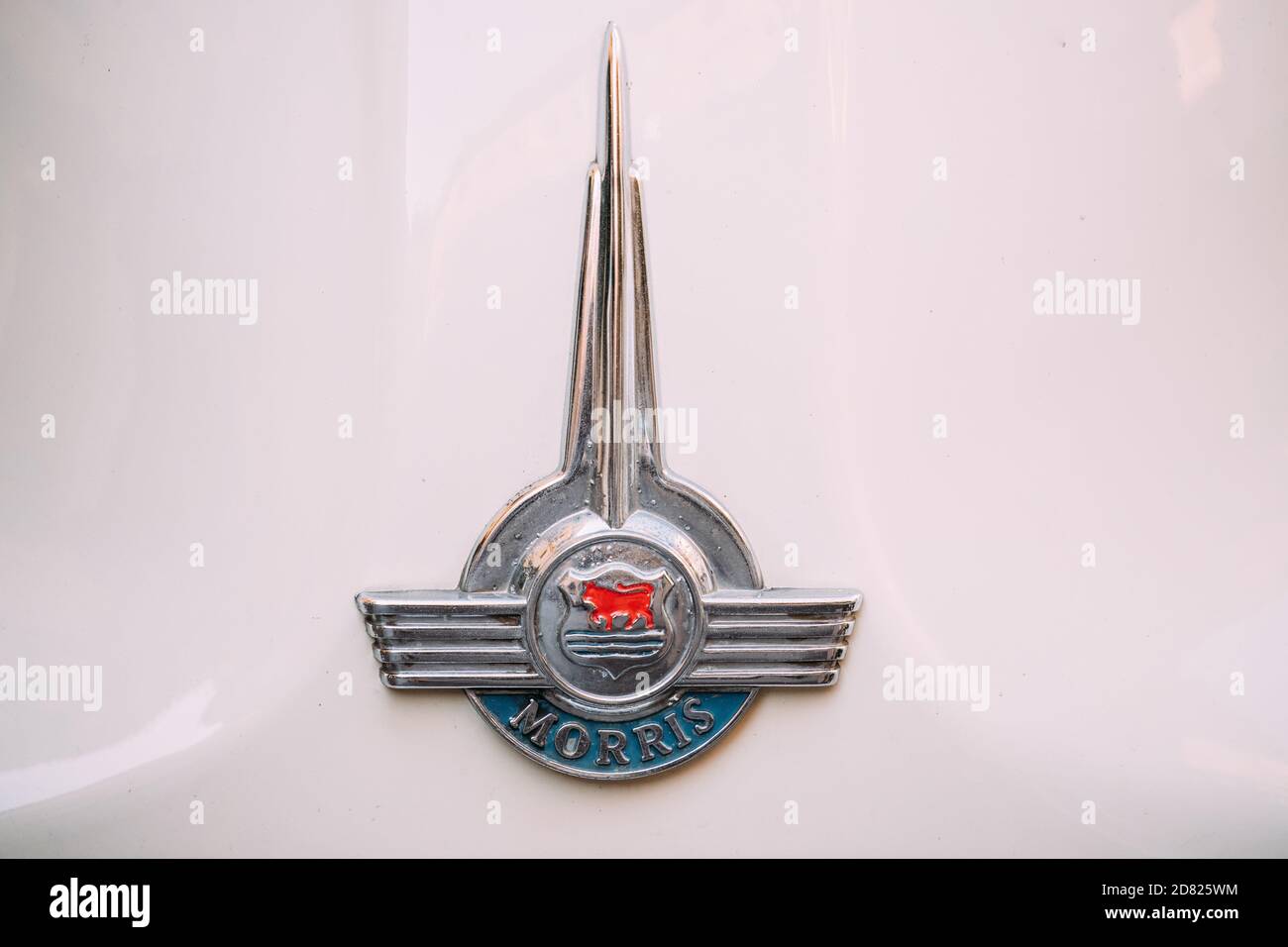 Bonnet Front Badge-Chrome - Bull Badge on white hood Stock Photo - Alamy