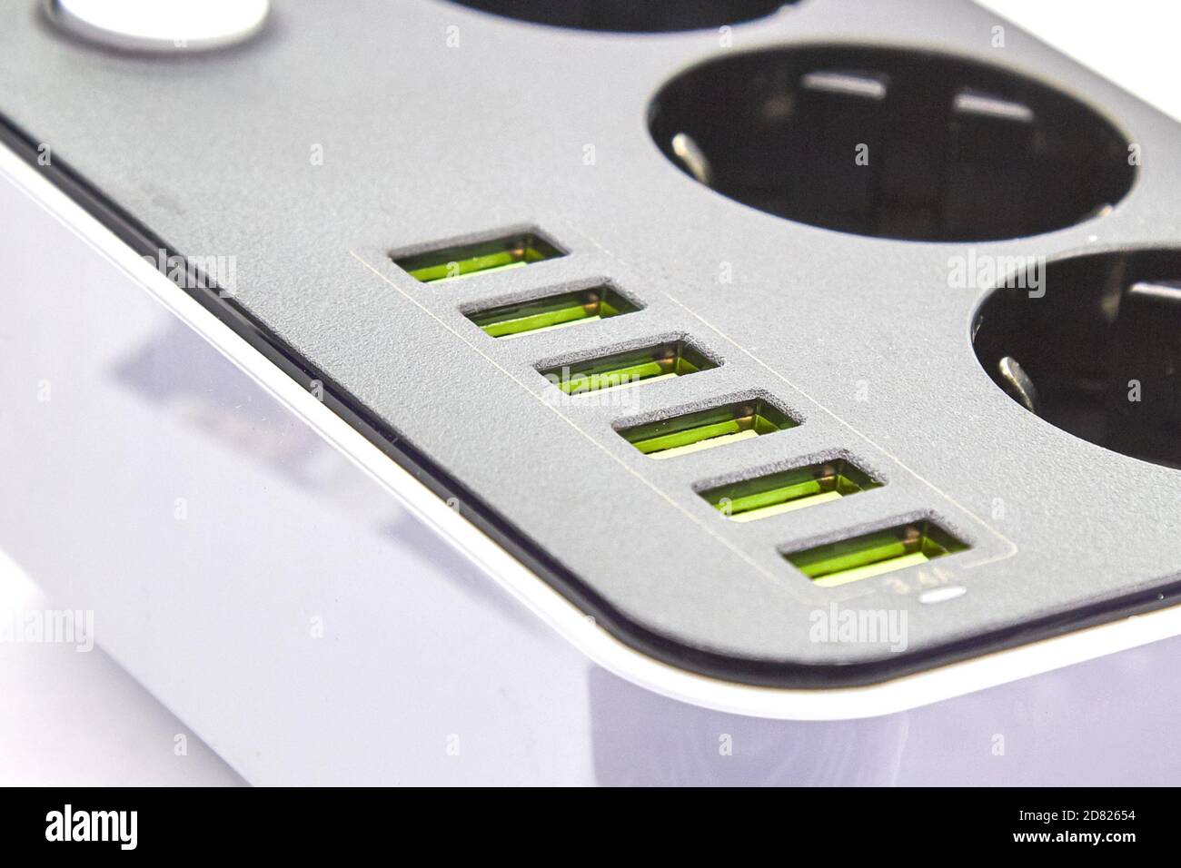 Extension Socket with USB Port on white background for charging phones ...