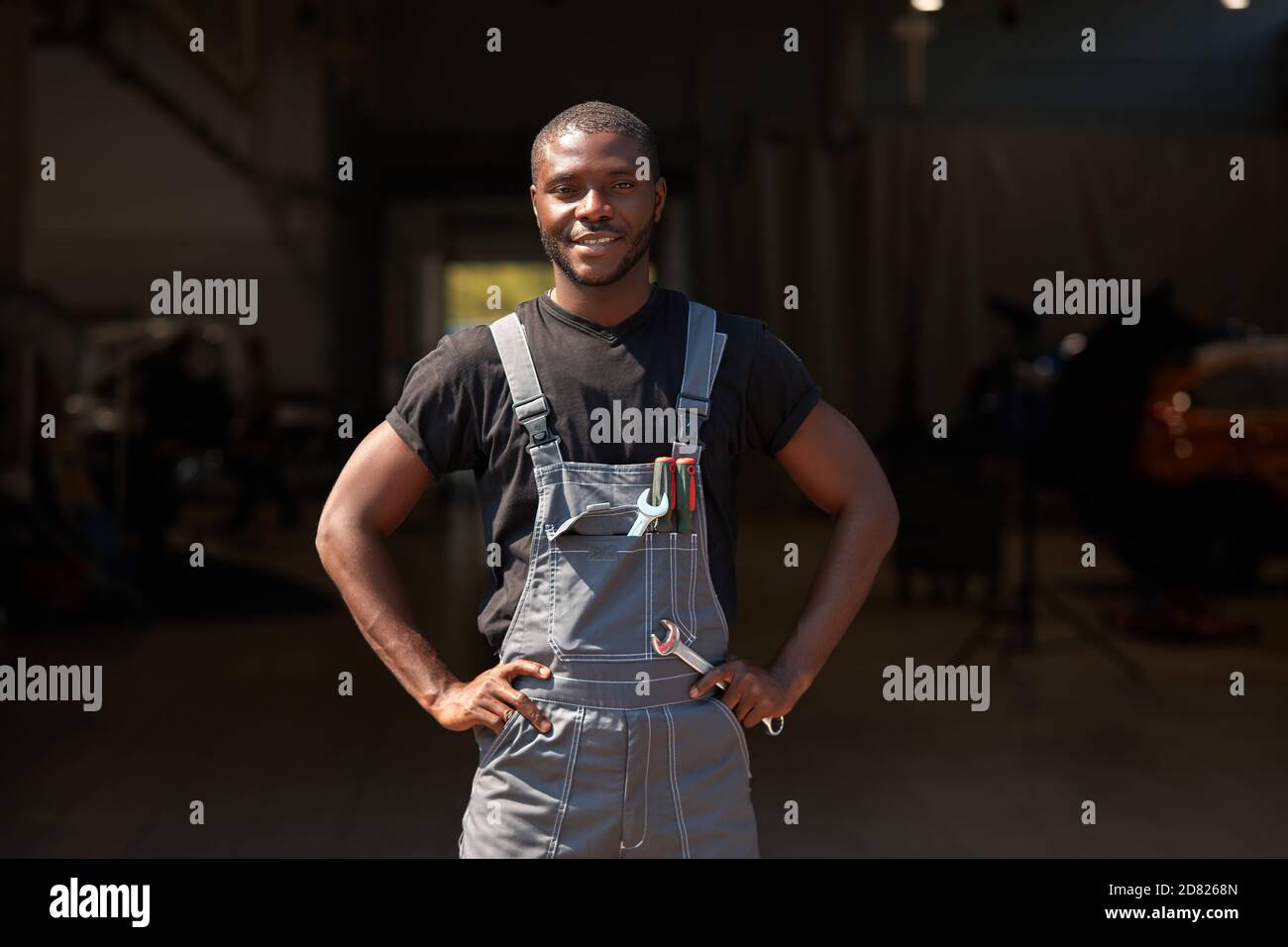 portrait of confident successful auto mechanic man of african ...