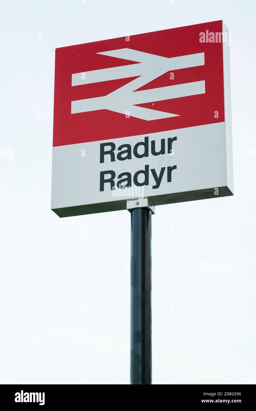 Radyr train station sign in Cardiff, Wales, United Kingdom Stock Photo ...