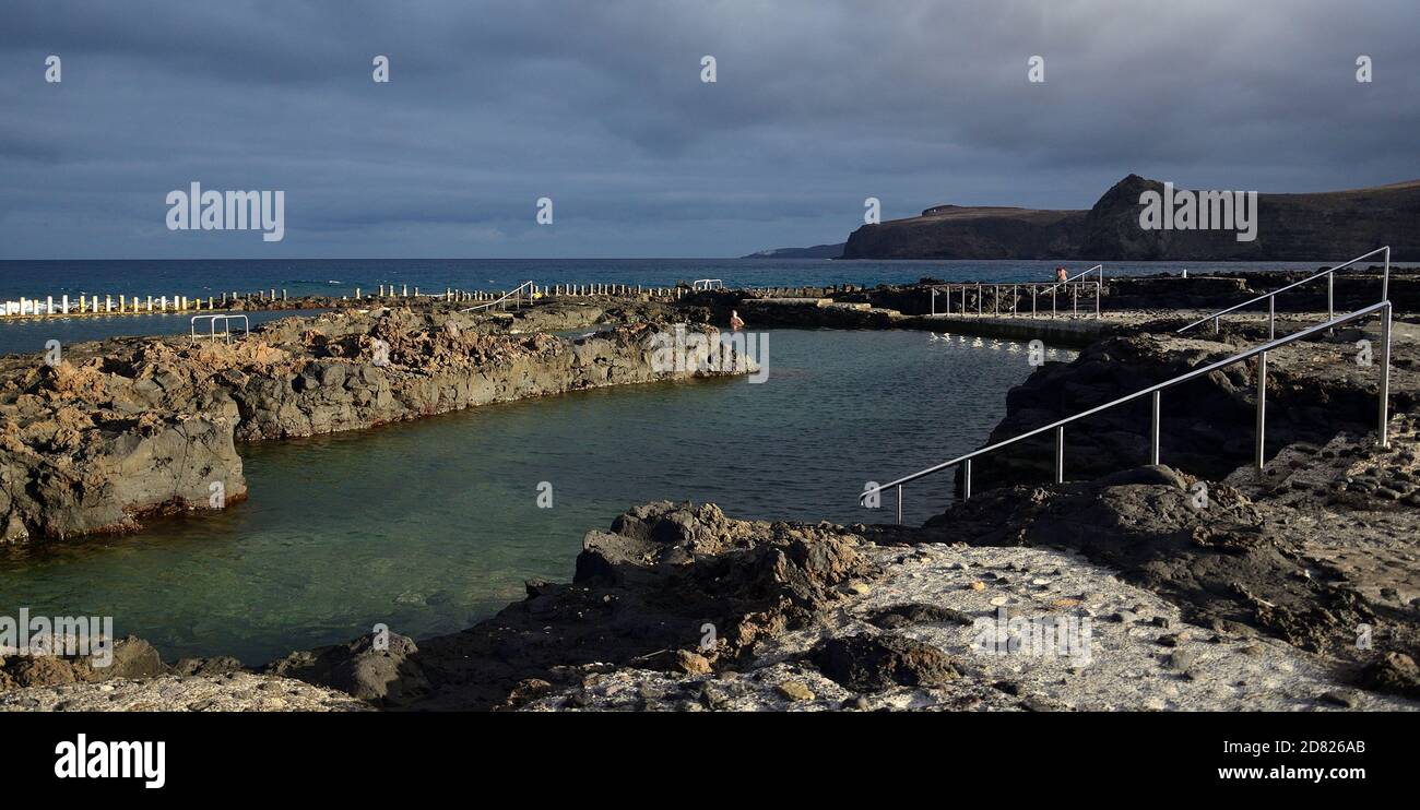 Natural pools by the sea, Agaete, north coast of Gran Canaria, Canary ...