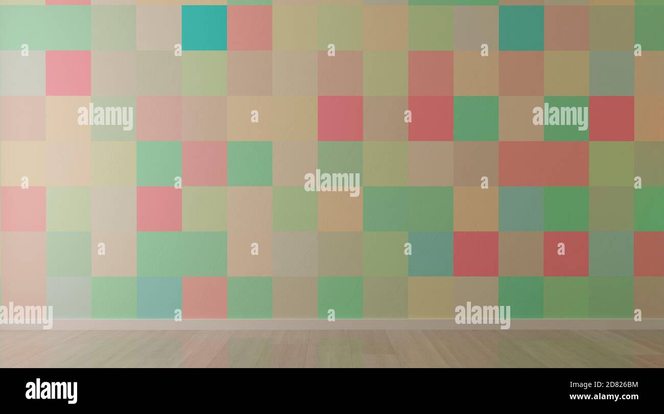 Minimal. living room interior with colored tiles wall. background.3d ...