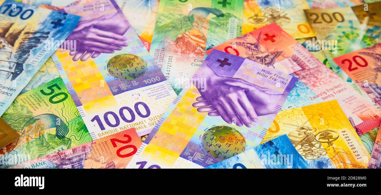 Collection of the new swiss banknotes (issued in 2017-2019 Stock Photo ...