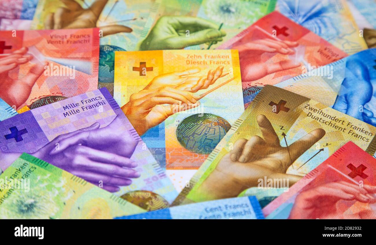 Collection of the new swiss banknotes (issued in 2017-2019 Stock Photo ...