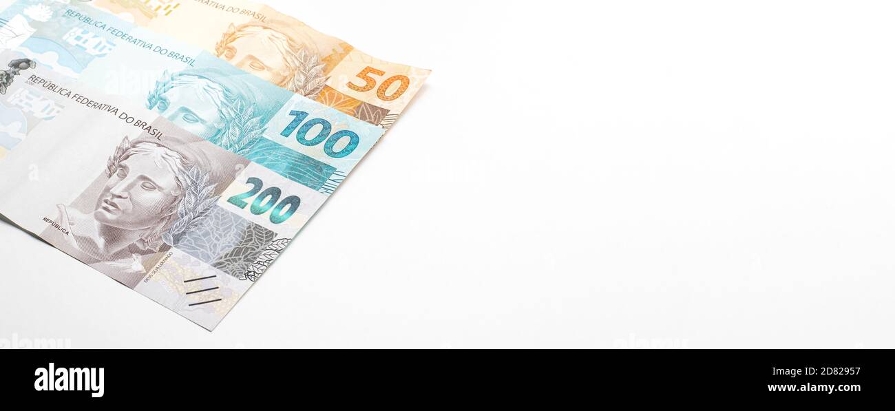 Brazilian money template for information purposes. Fifty, one hundred ...